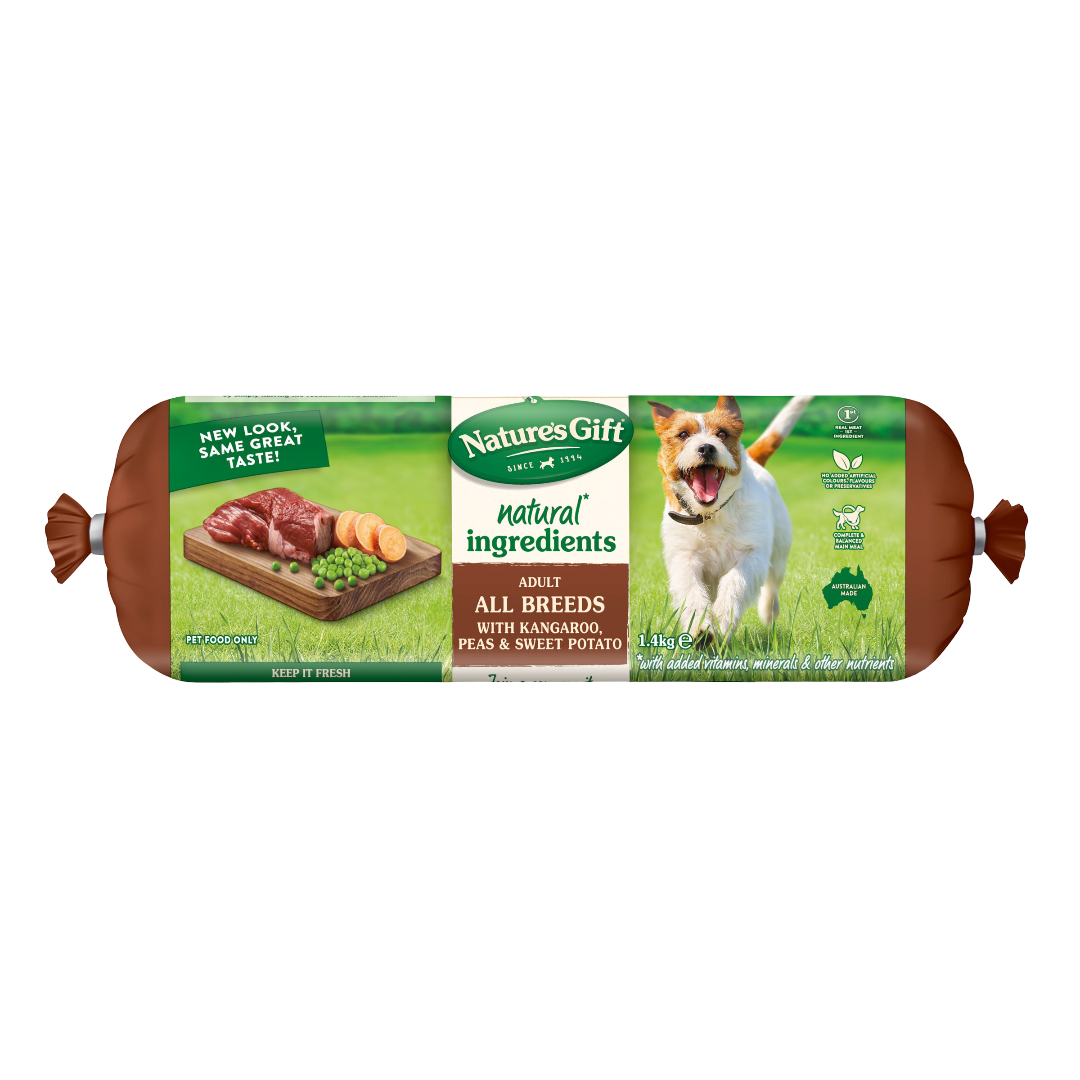 Natures Gift Kangaroo Peas Sweet Potato Chilled Dog Food Roll | Top ...